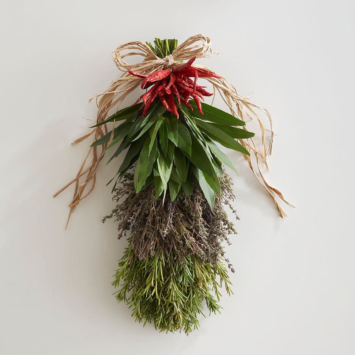 Three Herb Swag with Chilis & Raffia – McFadden Family Vineyard & Farm